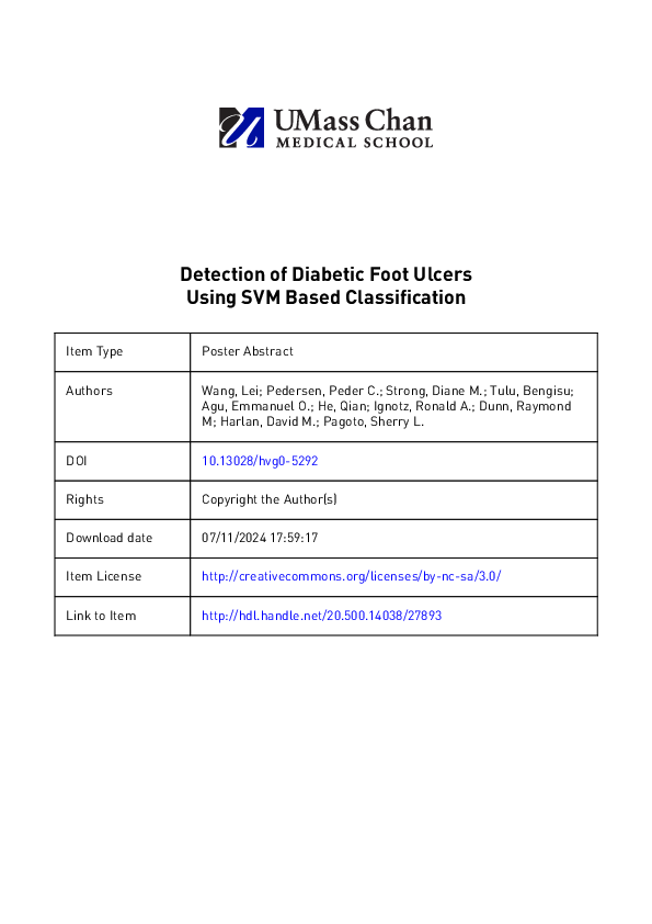 (PDF) Detection of Diabetic Foot Ulcers Using SVM Based Classification