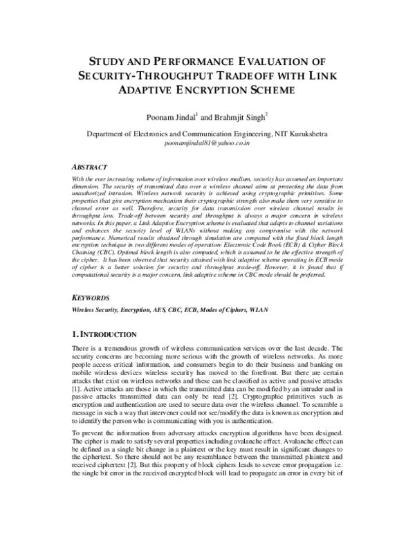 (PDF) Study and Performance Evaluation of Security-Throughput Tradeoff with Link Adaptive ...