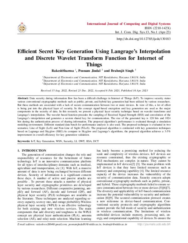 (PDF) Efficient Secret Key Generation Using Langrage’s Interpolation and Discrete Wavelet ...