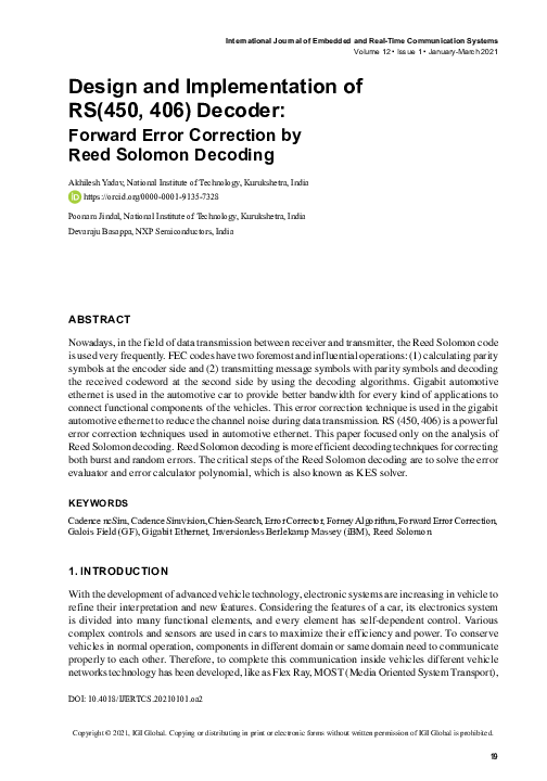 (PDF) Design and Implementation of RS(450, 406) Decoder