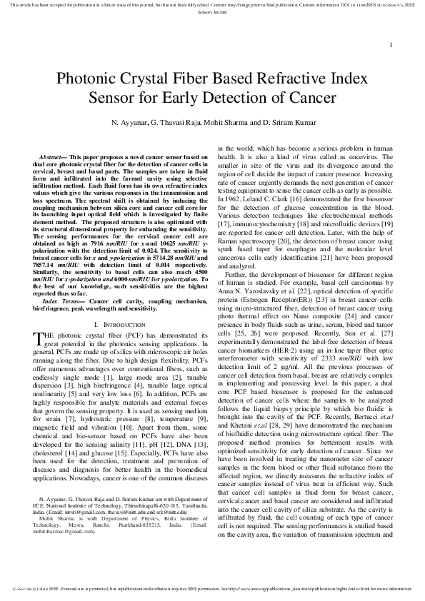 (PDF) Photonic Crystal Fiber Based Refractive Index Sensor for Cholesterol Sensing in Far ...