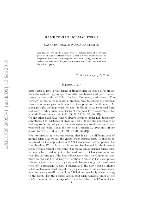 (PDF) Hamiltonian Normal Forms