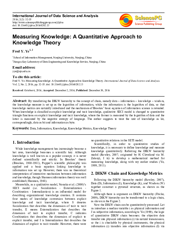 (PDF) Measuring Knowledge: A Quantitative Approach to Knowledge Theory