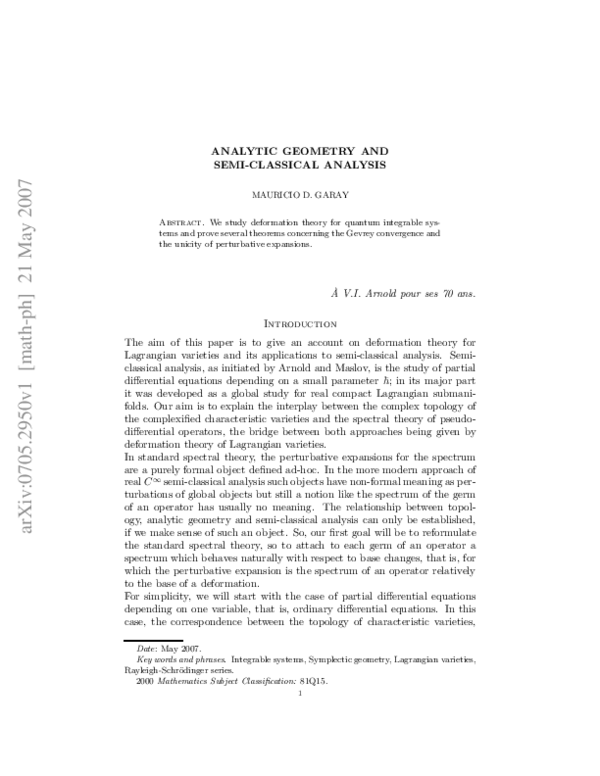 (PDF) Analytic geometry and semi-classical analysis