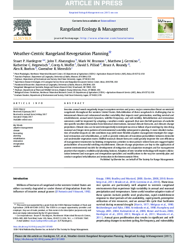 (PDF) Weather-Centric Rangeland Revegetation Planning