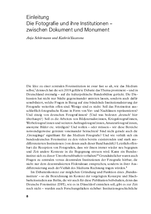 (PDF) Einleitung: Die Fotografie und ihre Institutionen – zwischen Dokument und Monument