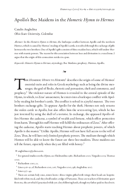 (PDF) The Bees in the Homeric Hymn to Hermes