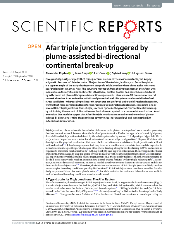 (PDF) Afar triple junction triggered by plume-assisted bi-directional ...