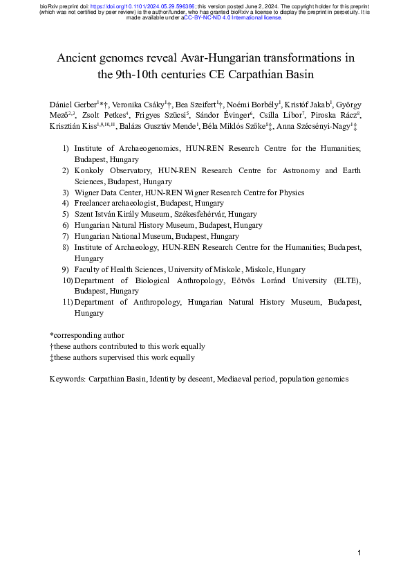 (PDF) Ancient genomes reveal Avar-Hungarian transformations in the 9 ...