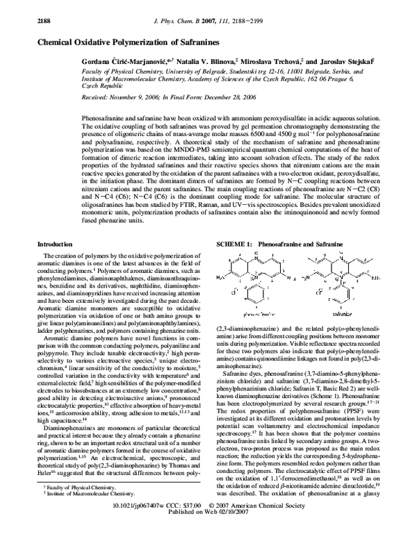 (PDF) Chemical Oxidative Polymerization of Safranines