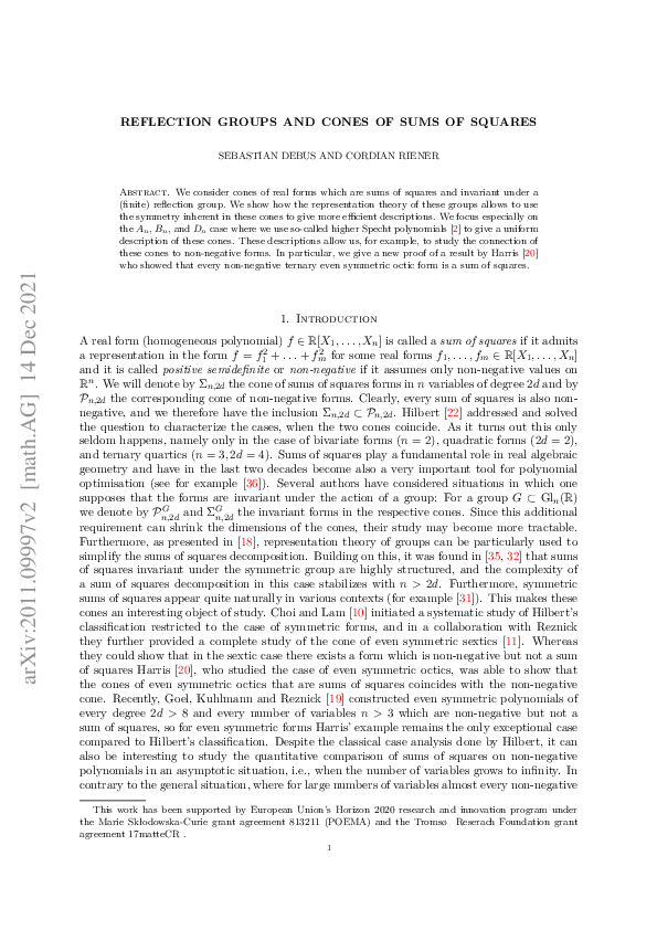(PDF) Reflection groups and cones of sums of squares