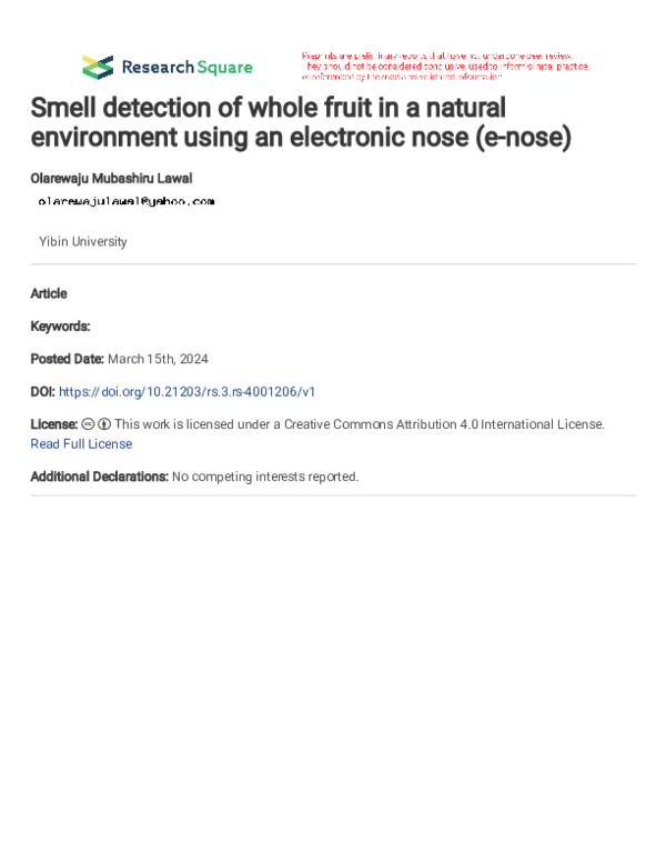 (PDF) Smell detection of whole fruit in a natural environment using an electronic nose (e-nose)