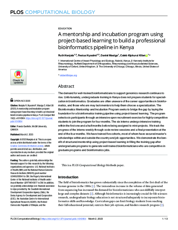 (PDF) A mentorship and incubation program using project-based learning to build a professional ...