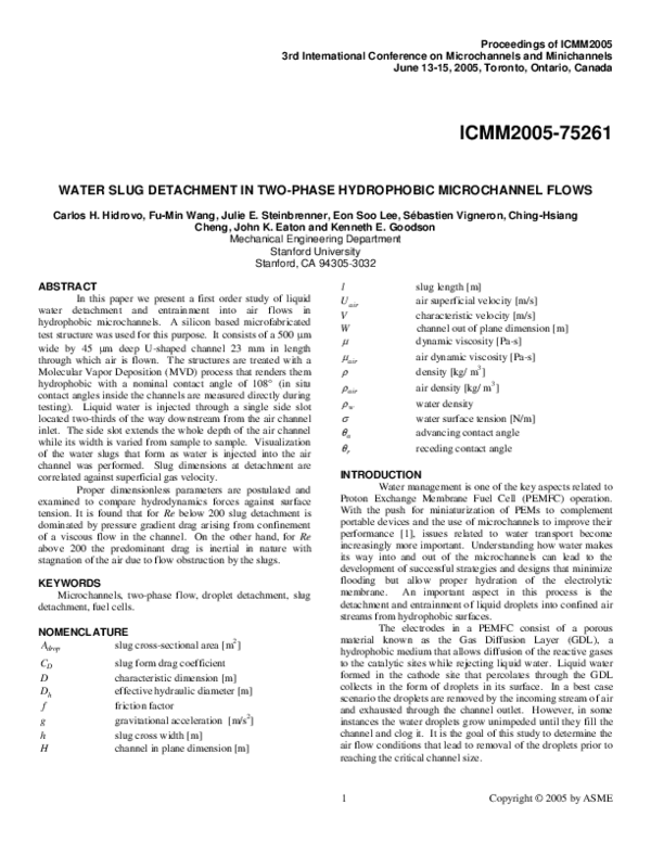 (PDF) Water Slug Detachment in Two-Phase Hydrophobic Microchannel Flows ...
