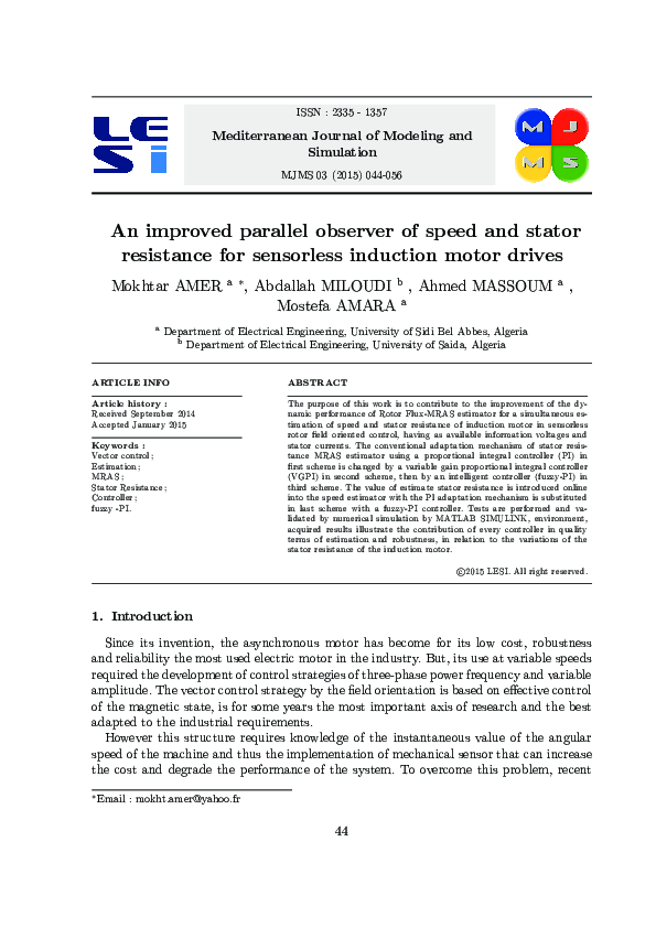 (PDF) An improved parallel observer of speed and stator resistance for sensorless induction ...
