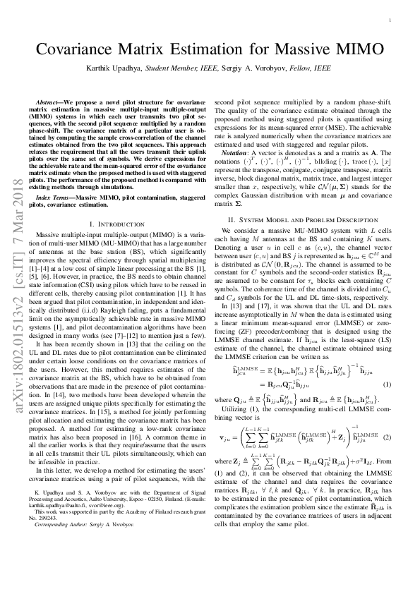(PDF) Covariance Matrix Estimation for Massive MIMO