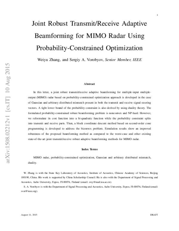 (PDF) Joint Robust Transmit/Receive Adaptive Beamforming for MIMO Radar Using Probability ...