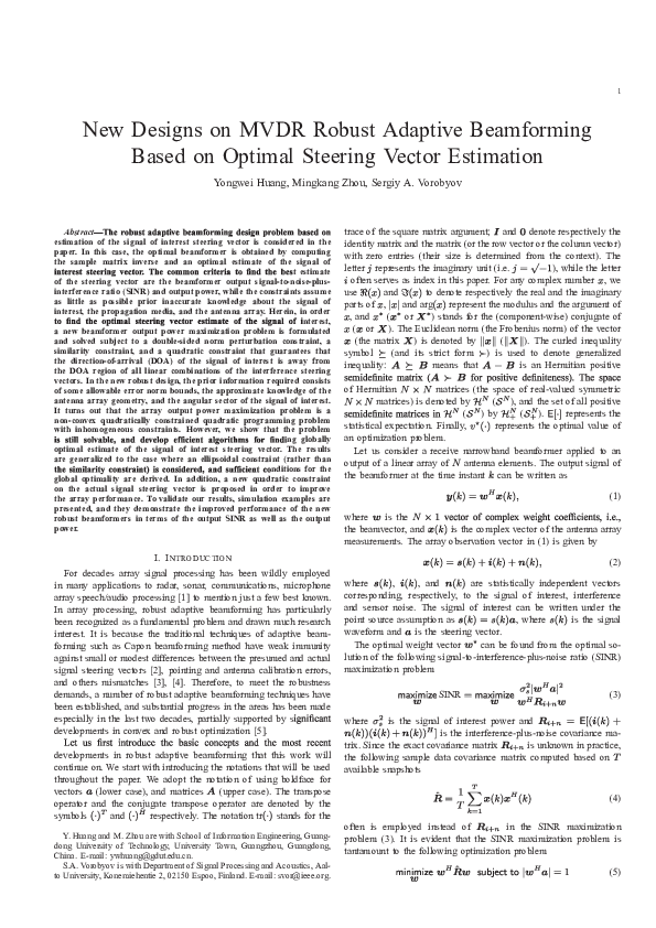 (PDF) New Designs on MVDR Robust Adaptive Beamforming Based on Optimal ...