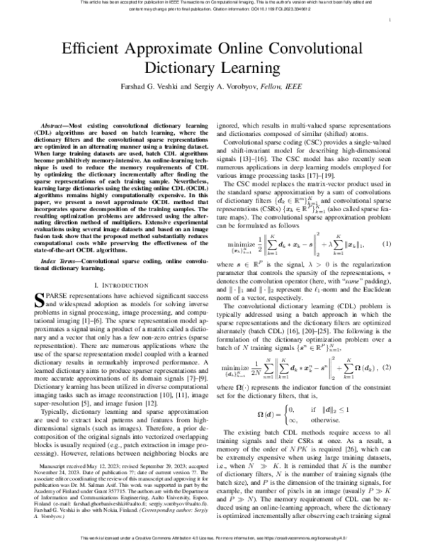 (PDF) Efficient Approximate Online Convolutional Dictionary Learning