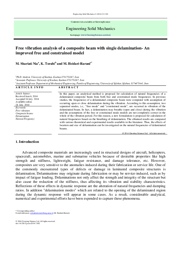 Pdf Free Vibration Analysis Of A Composite Beam With Single Delamination An Improved Free And