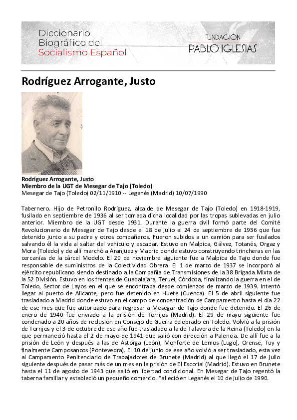 (PDF) Biografía de Justo Rodríguez Arrogante