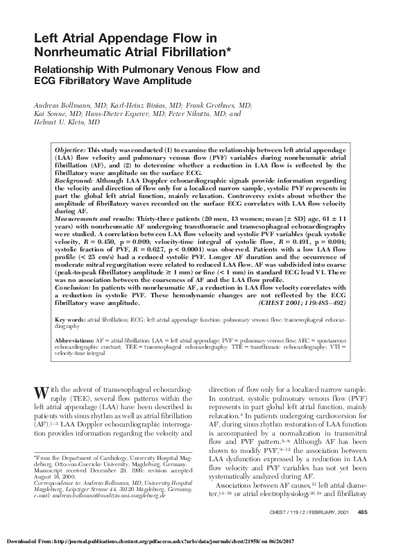 (PDF) Left Atrial Appendage Flow in Nonrheumatic Atrial Fibrillation