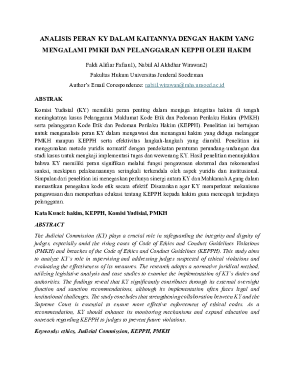 (PDF) ANALISIS PERAN KY DALAM KAITANNYA DENGAN HAKIM YANG MENGALAMI PMKH DAN PELANGGARAN KEPPH ...