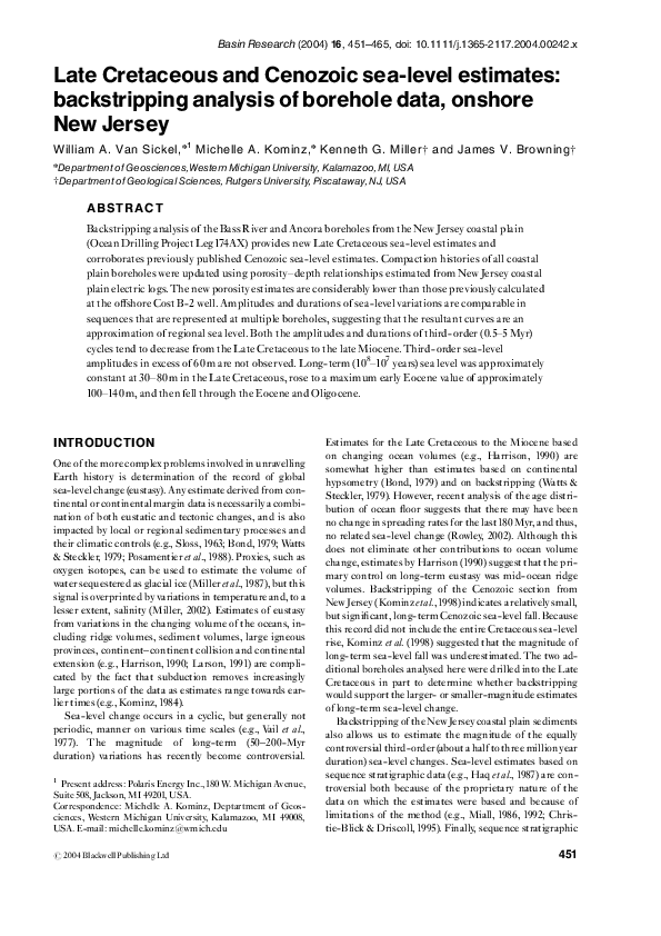 (PDF) Late Cretaceous and Cenozoic sea‐level estimates: backstripping ...