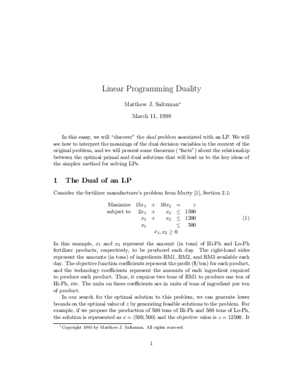 (PDF) Linear Programming Duality