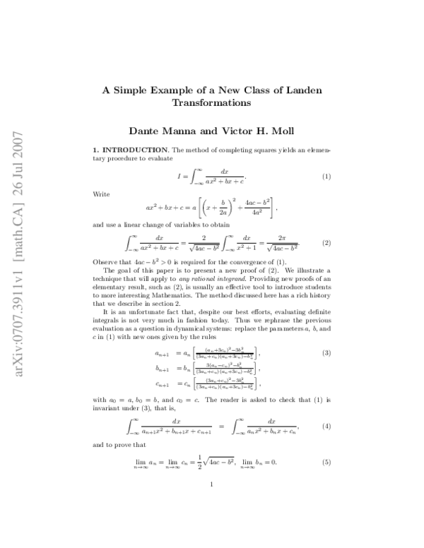 (PDF) A simple example of a new class of Landen transformation