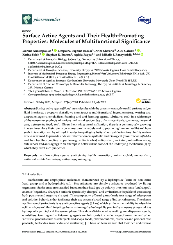 (PDF) Surface Active Agents and Their Health-Promoting Properties: Molecules of Multifunctional ...