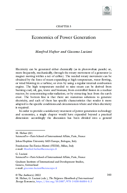 (PDF) Economics of Power Generation