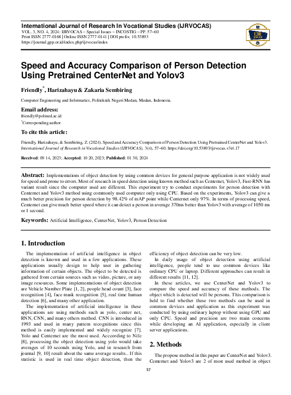 (PDF) Speed and Accuracy Comparison of Person Detection Using Pretrained CenterNet and Yolov3