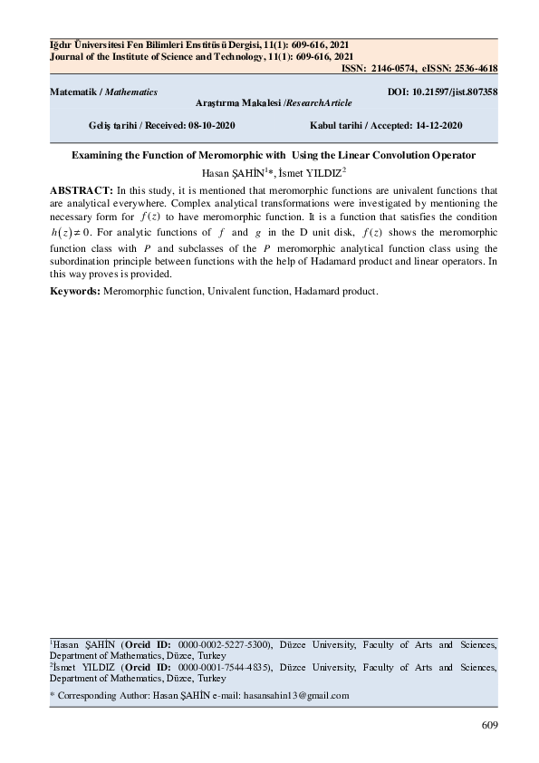 (PDF) Examining the Function of Meromorphic with Using the Linear Convolution Operator