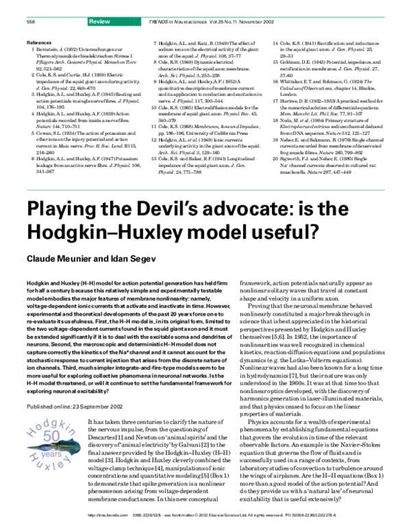 (PDF) Playing the Devil's advocate: is the Hodgkin–Huxley model useful?