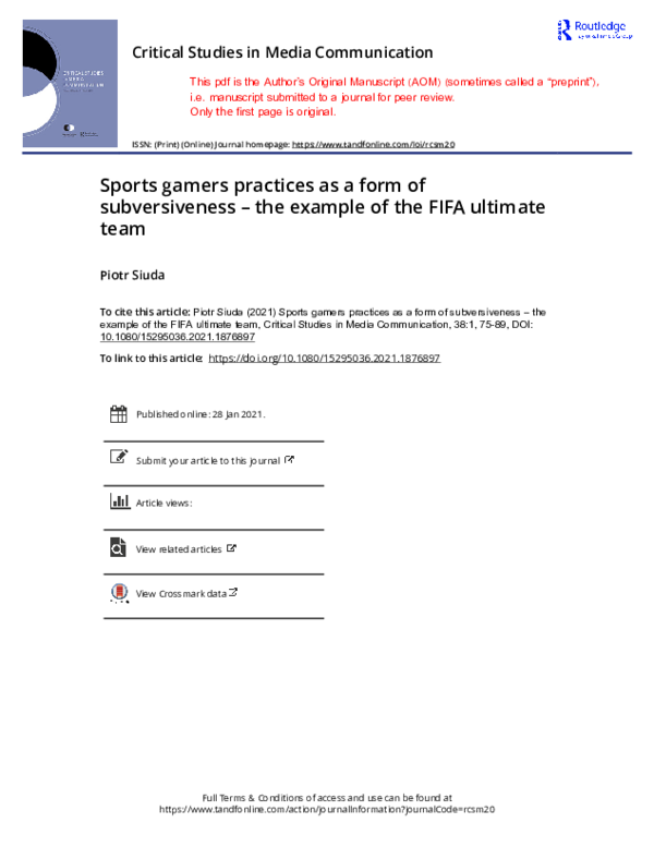 (PDF) Sports gamers practices as a form of subversiveness – the example ...