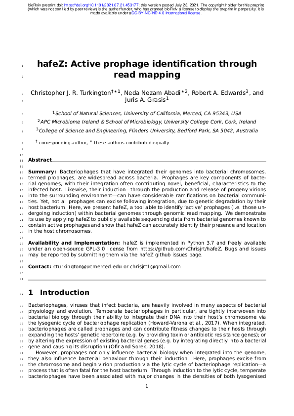 (PDF) hafeZ: Active prophage identification through read mapping
