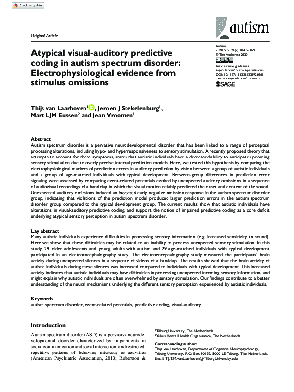 (PDF) Atypical visual-auditory predictive coding in autism spectrum disorder ...
