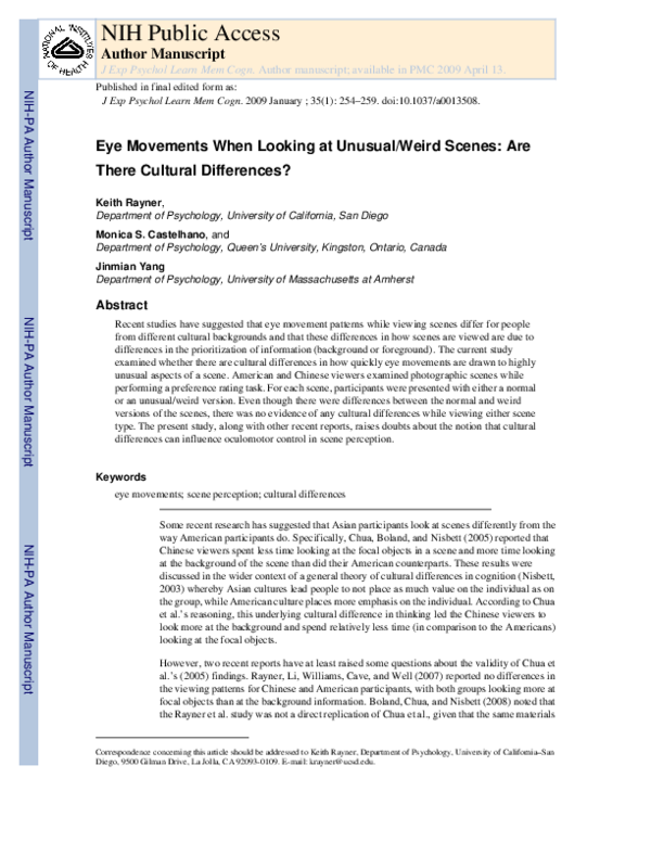 (PDF) Eye movements when looking at unusual/weird scenes: Are there ...