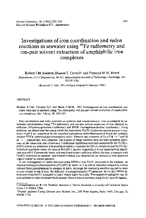 Pdf Investigations Of Iron Coordination And Redox Reactions In