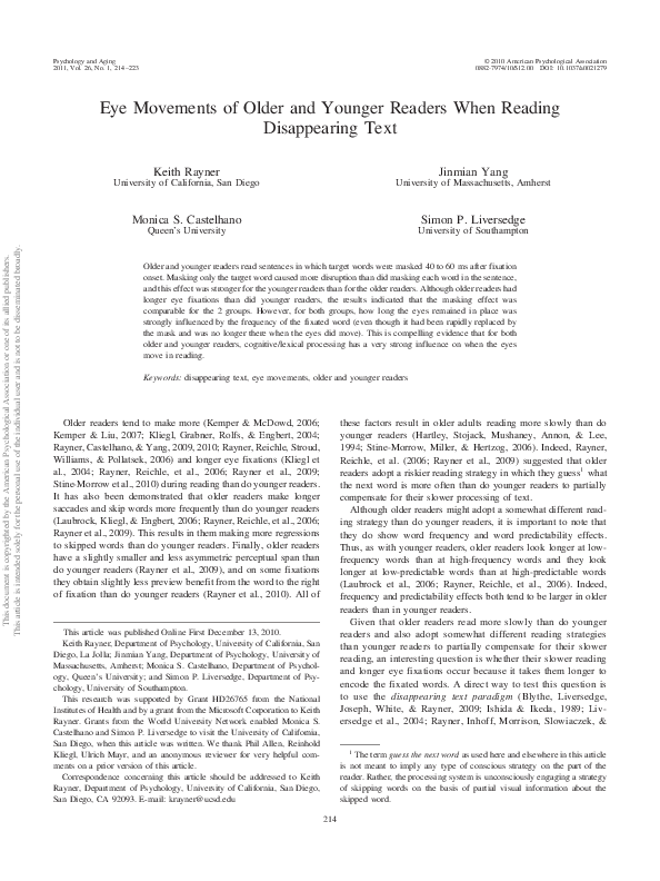 (PDF) Eye movements of older and younger readers when reading ...