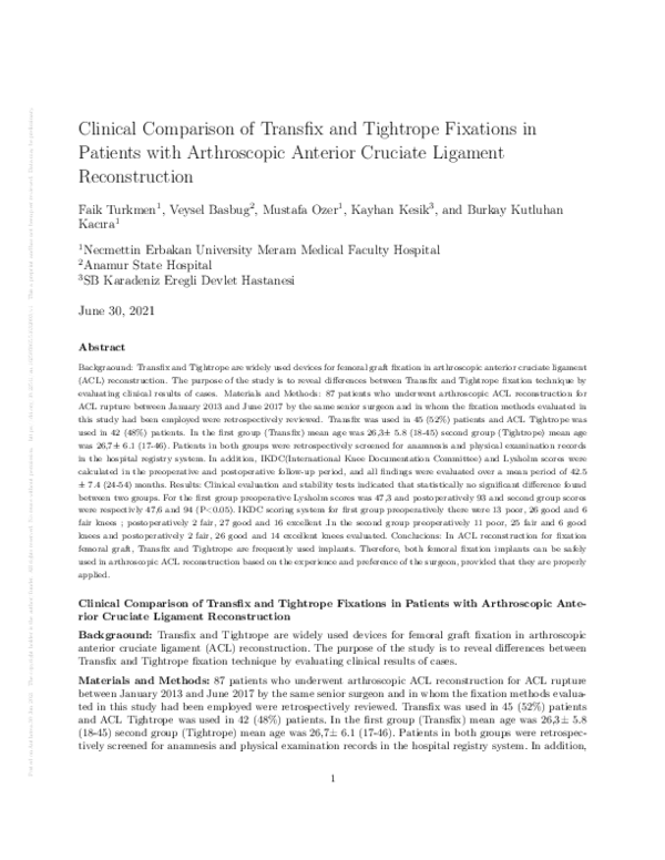 (PDF) Clinical Comparison of Transfix and Tightrope Fixations in Patients with Arthroscopic ...