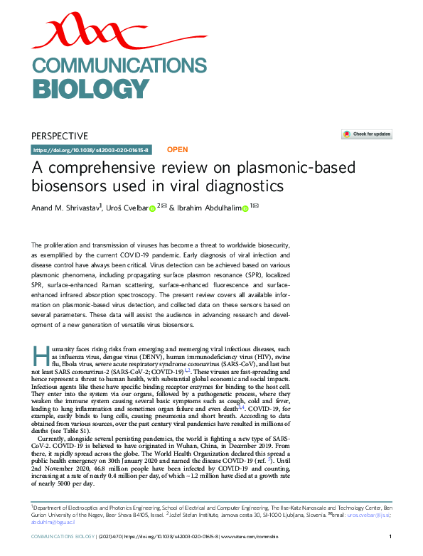 (PDF) A comprehensive review on plasmonic-based biosensors used in viral diagnostics