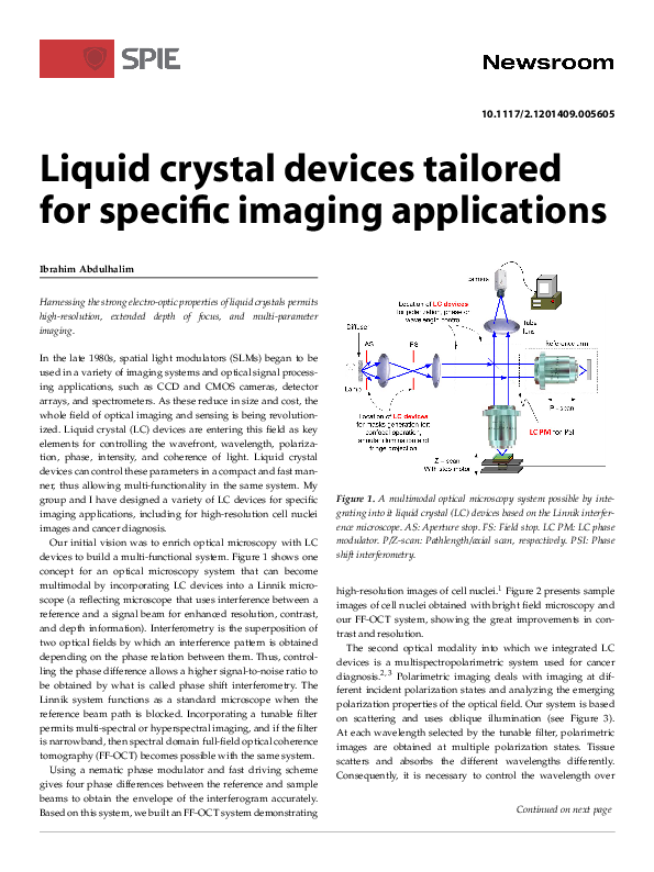 (PDF) Liquid crystal devices tailored for specific imaging applications