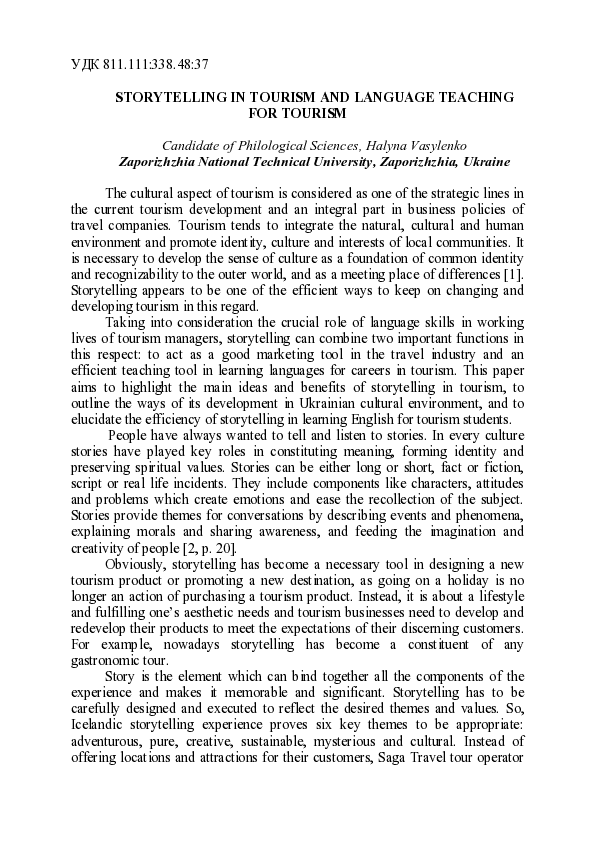 (PDF) Storytelling in Tourism and Language Teaching for Specialists of ...