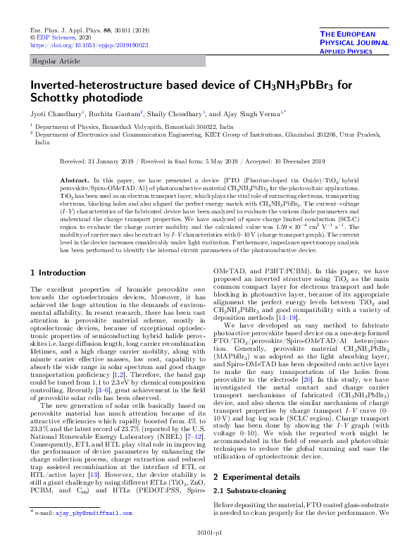 (PDF) Inverted-heterostructure based device of CH3NH3PbBr3 for Schottky photodiode
