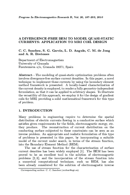 (PDF) A Divergence-Free Bem Method to Model Quasi-Static Currents: Application to Mri Coil Design