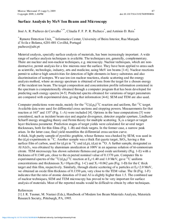 (PDF) Surface Analysis by MeV Ion Beams and Microscopy