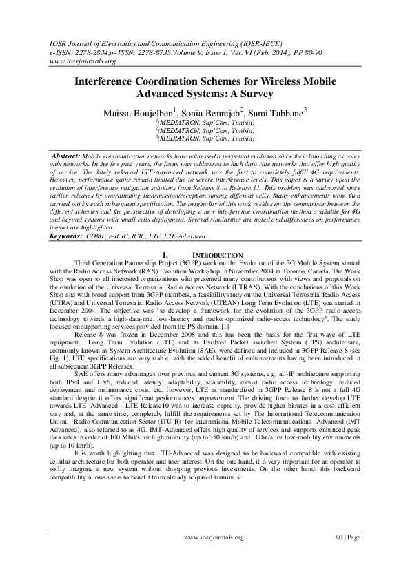 (PDF) Interference Coordination Schemes for Wireless Mobile Advanced Systems: A Survey