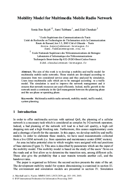 (PDF) Mobility Model for Multimedia Mobile Radio Network